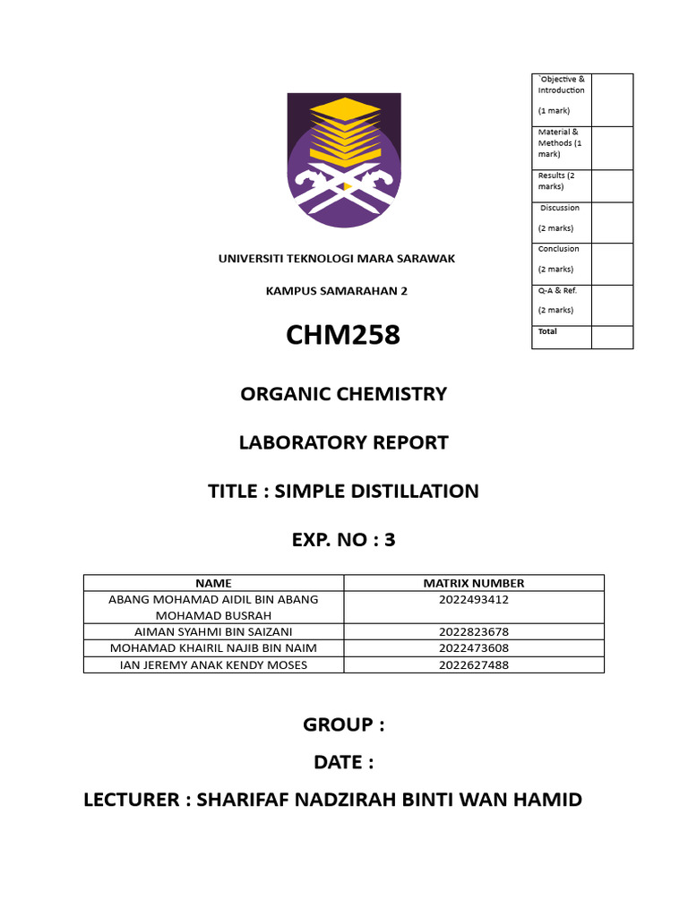 Data Sheet Exp 3 Chm258 | PDF