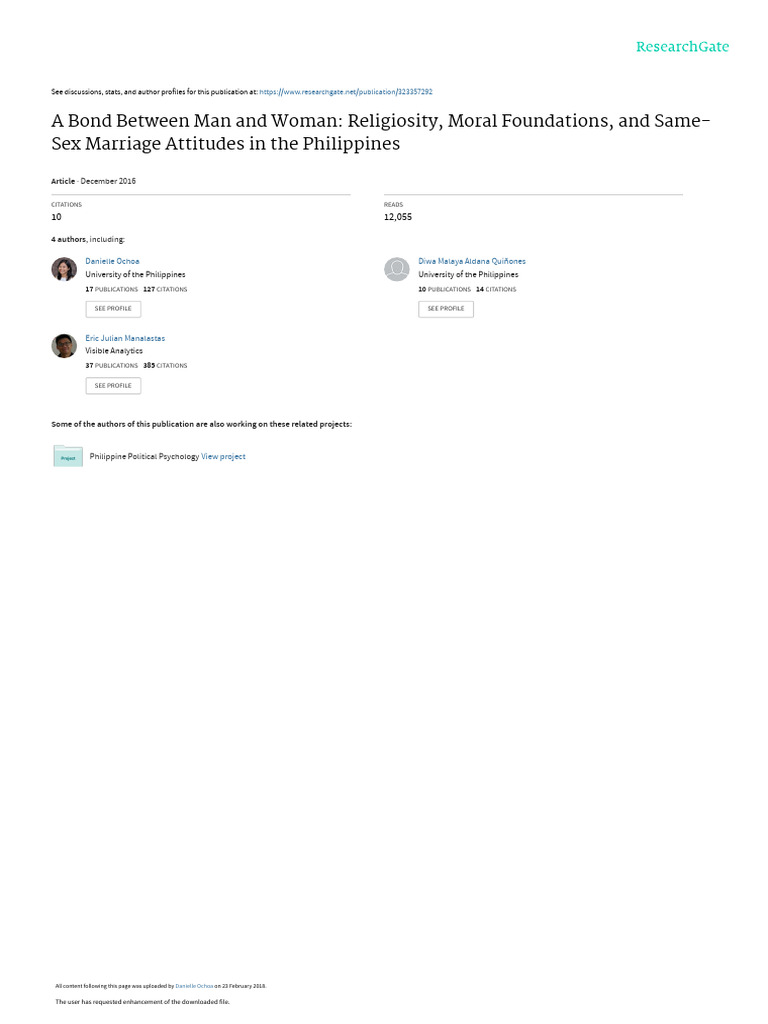 A Bond Between Man and Woman Religiosity, Moral Foundations, and Same-Sex Marriage Attitudes in ...