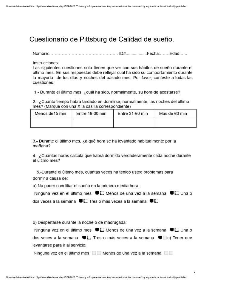 Cuestionario de Pittsburg de Calidad de Sueño | PDF Cuestionario de Pittsburg de Calidad de Sueño | PDF