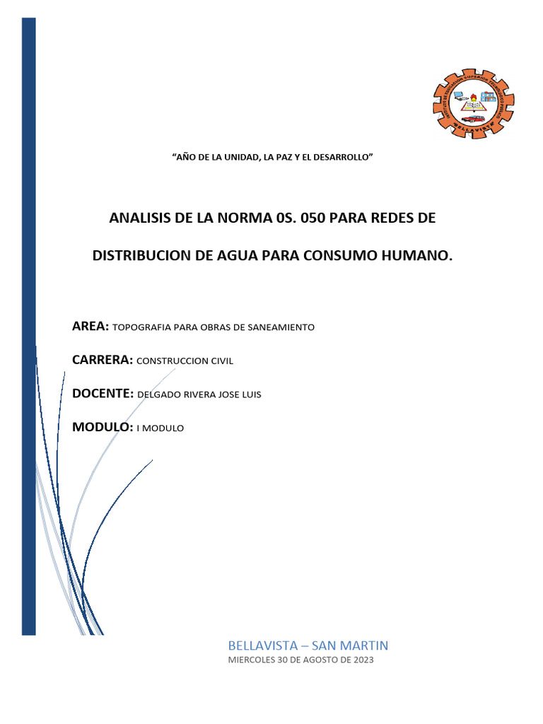 Norma - 0S. - 050 - Redes Agua | Descargar gratis PDF | Agua | Tubería ...