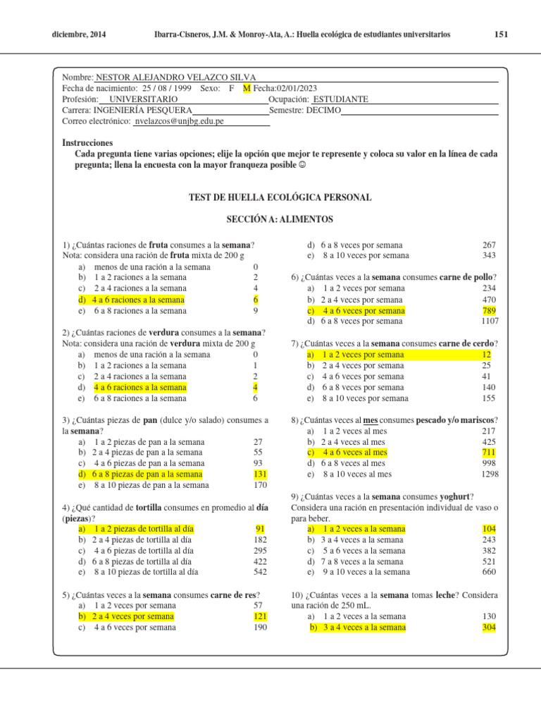 Encuesta Huella Ecolog. | PDF | Alimentos | Comida y bebida
