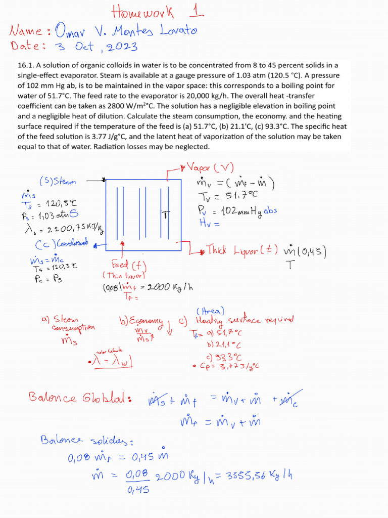 Homework 1 - Unit Operation 1 | PDF