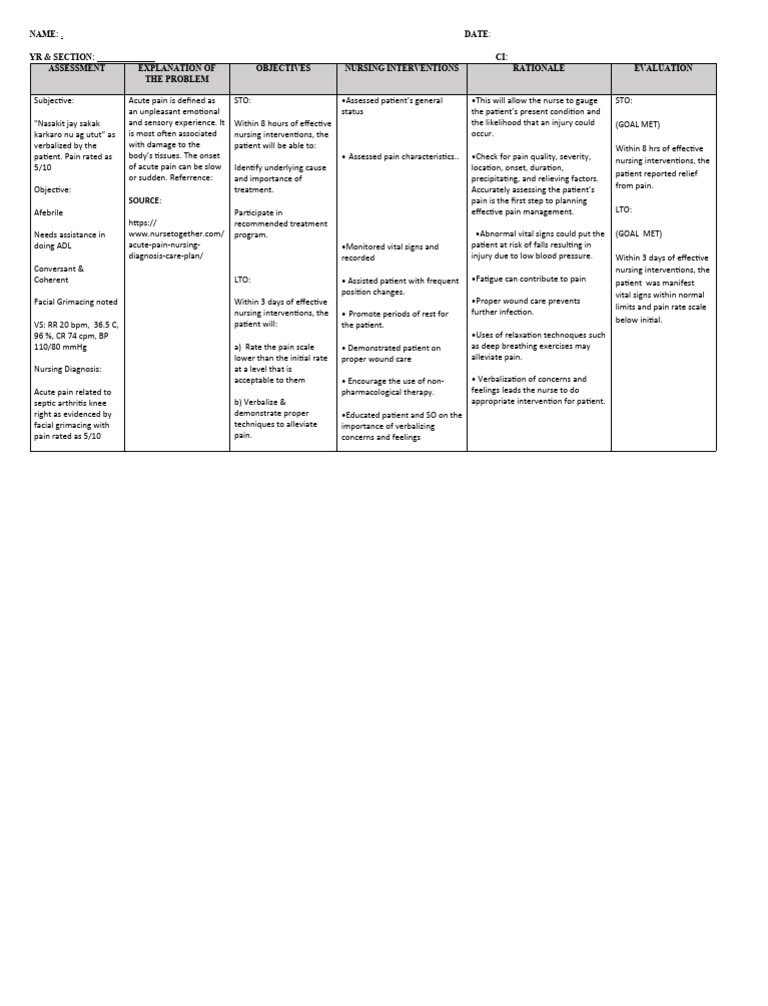 Nursing Care Plan | Download Free PDF | Pain | Nursing