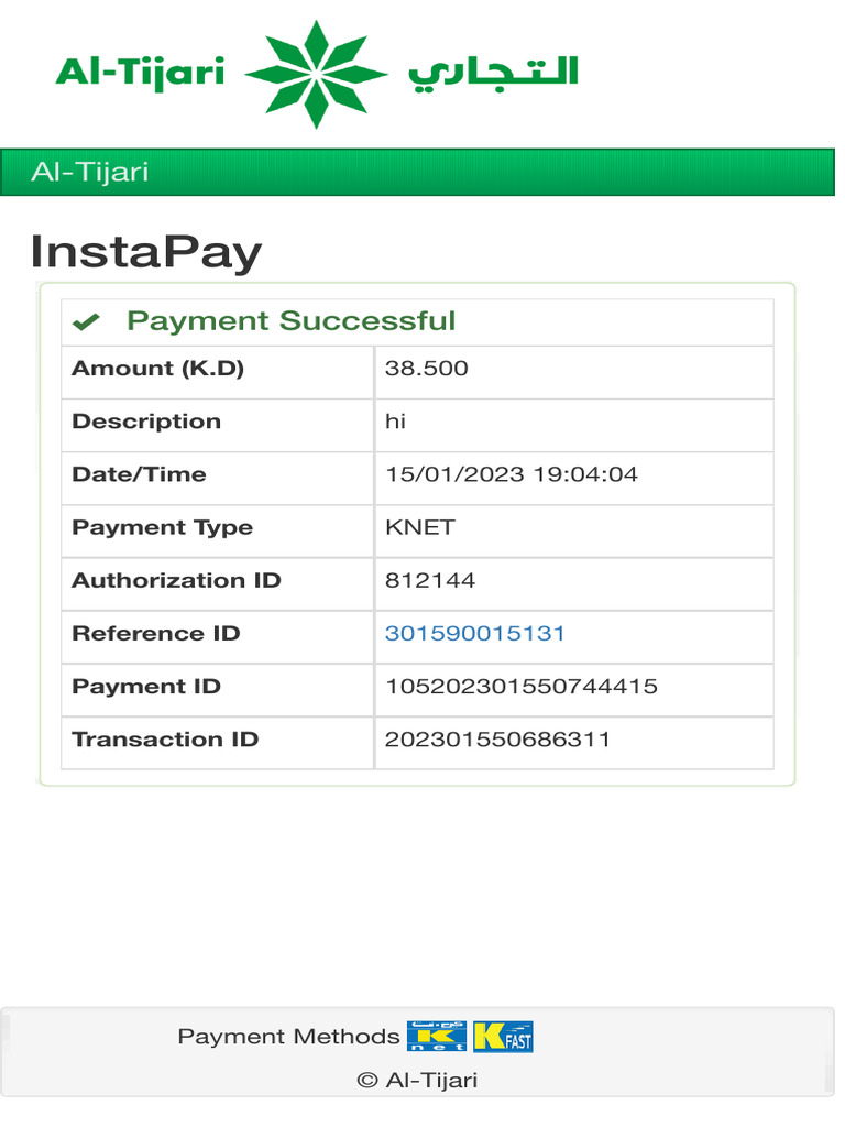 Al-Tijari Payment Confirmation Details | PDF