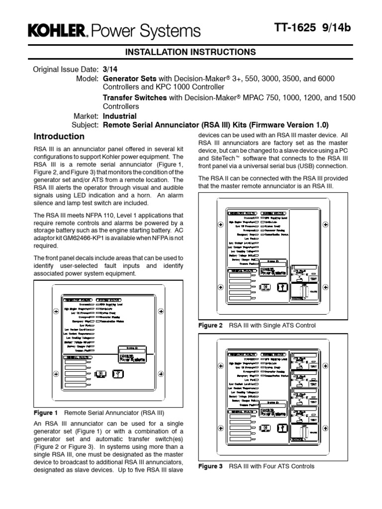 Kohler RSA III Annunciator Installation Guide | PDF | Electrostatic ...