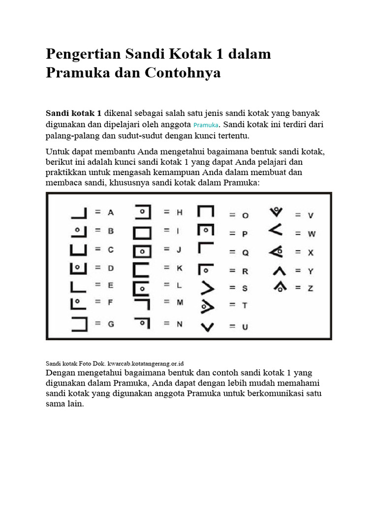 Pengertian Sandi Kotak 1 Dalam Pramuka Dan Contohnya | PDF