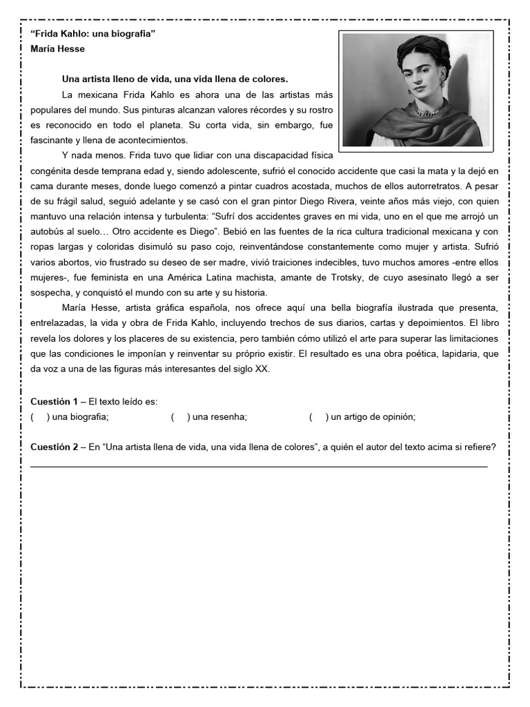 Biografía ilustrada de Frida Kahlo | PDF | Arte | Historia