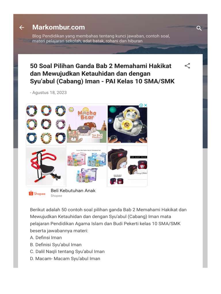 50 Soal Pilihan Ganda Bab 2 Memahami Hakikat Dan Mewujudkan Ketauhidan Dan Dengan Syu'Abul ...