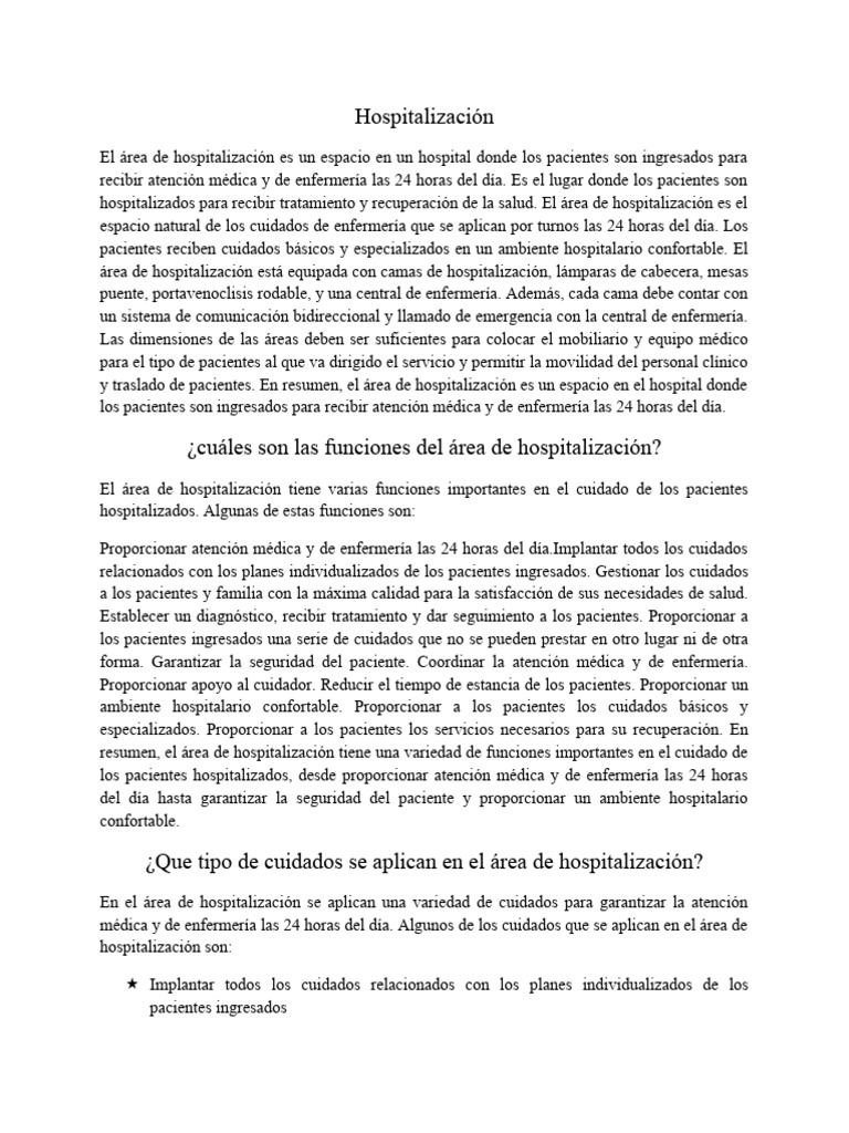Hospitalización | PDF | Hospital | Enfermería