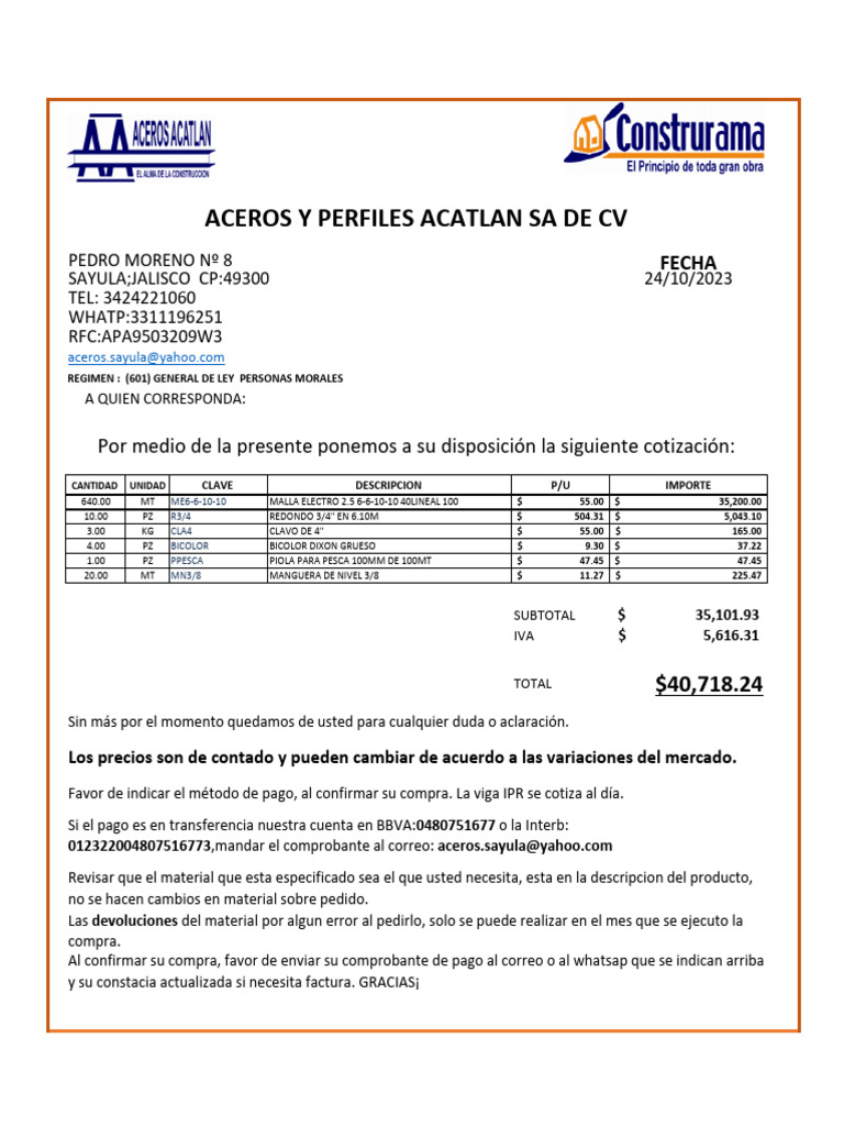 Cotizacion Construrama | PDF