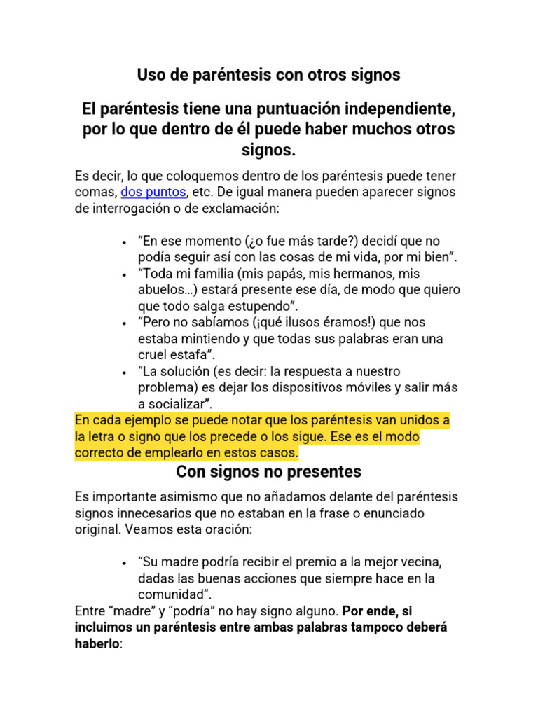Uso de paréntesis con otros signos | PDF | Puntuación