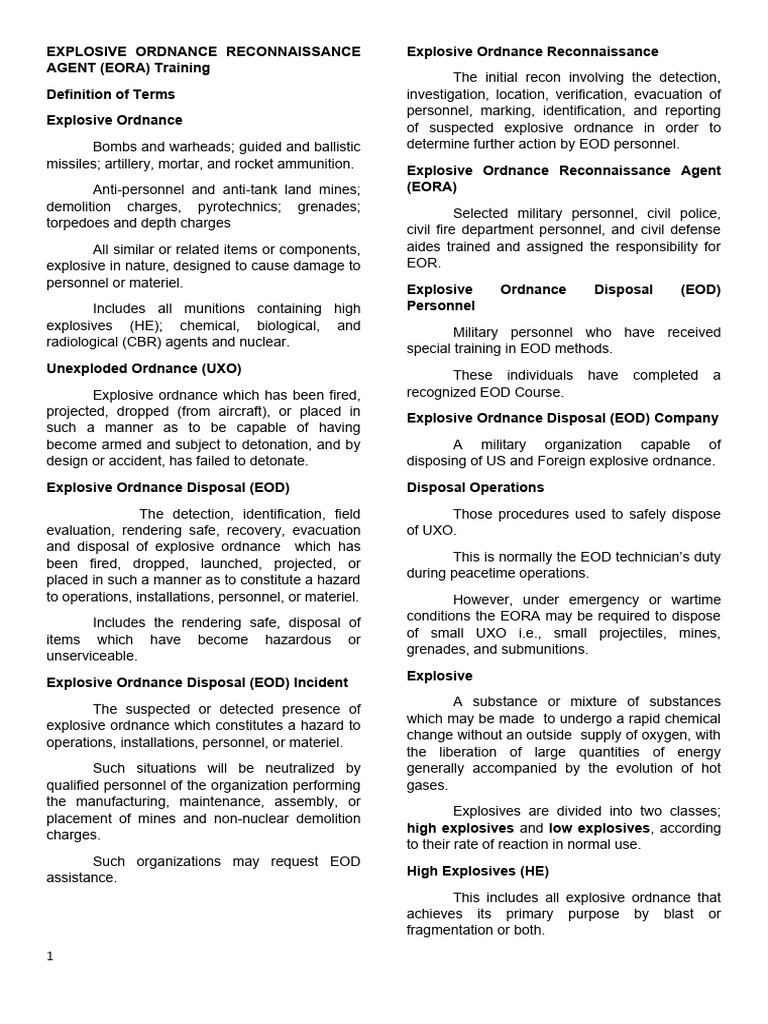 1 Explosive Ordnance Reconnaissance Agent Handout | PDF | Fuze | Bomb ...