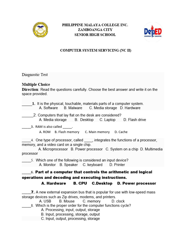 Computer System Servicing Test Guide | PDF