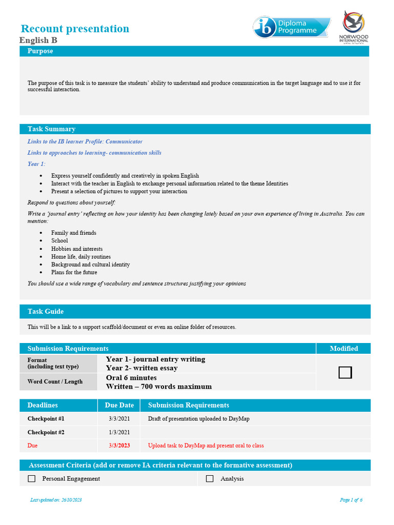 IBDP Year 1 Formative Assessment 1-2023 | PDF