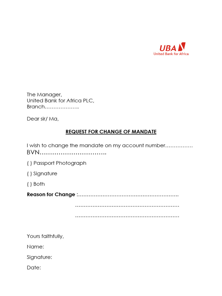 Change of Bank Mandate Request Form | PDF