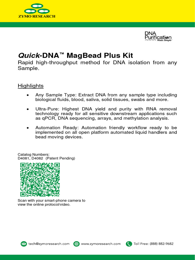 Quick-Dna Magbead Plus Kit | PDF | Protein Purification | Dna Sequencing
