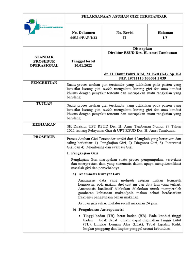 Spo 14 Pelaksanaan Asuhan Gizi Terstandar | PDF