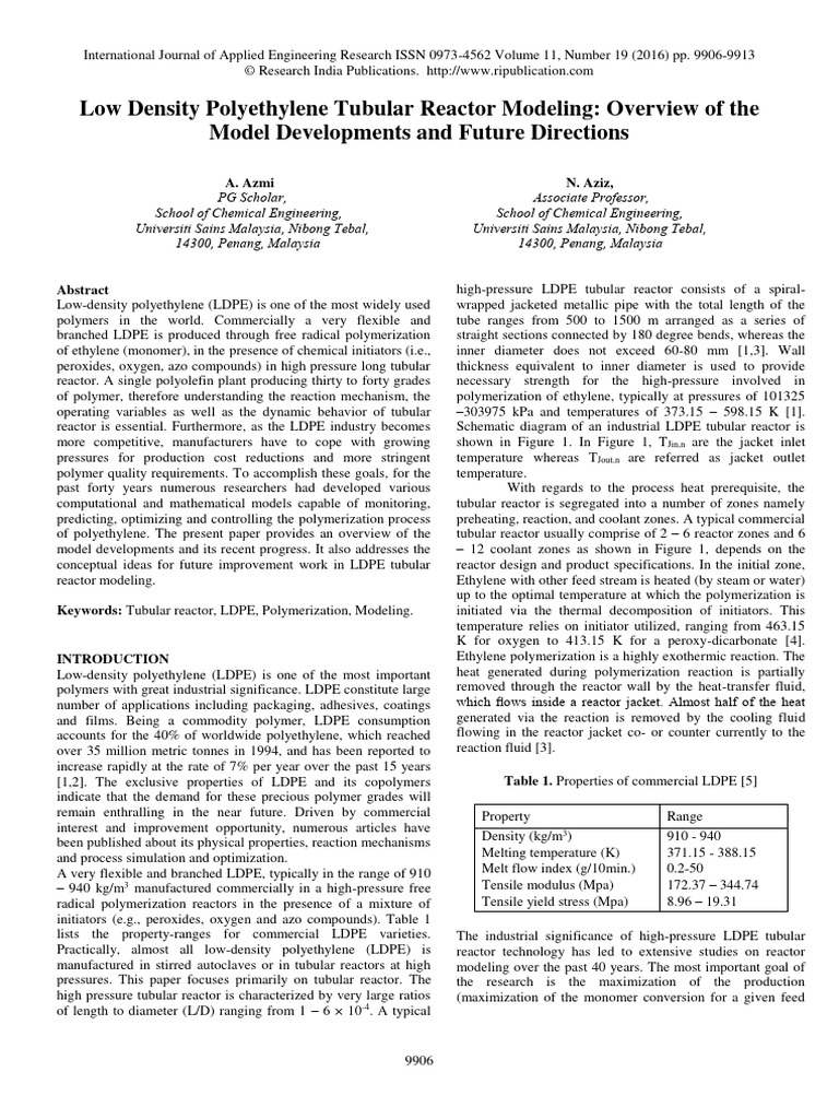 Low Density Polyethylene Tubular Reactor Modeling: Overview of The Model Developments and Future ...