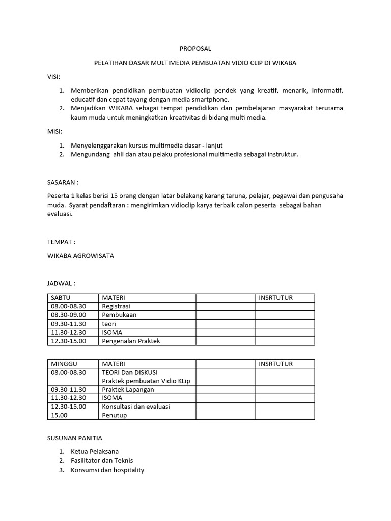 Proposal Pelatihan Multimedia Di Wikaba | PDF