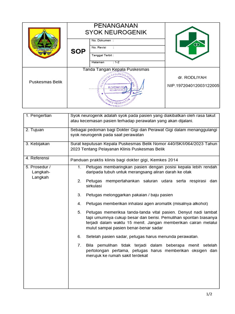 Penanganan Syok Neurogenik di Puskesmas | PDF