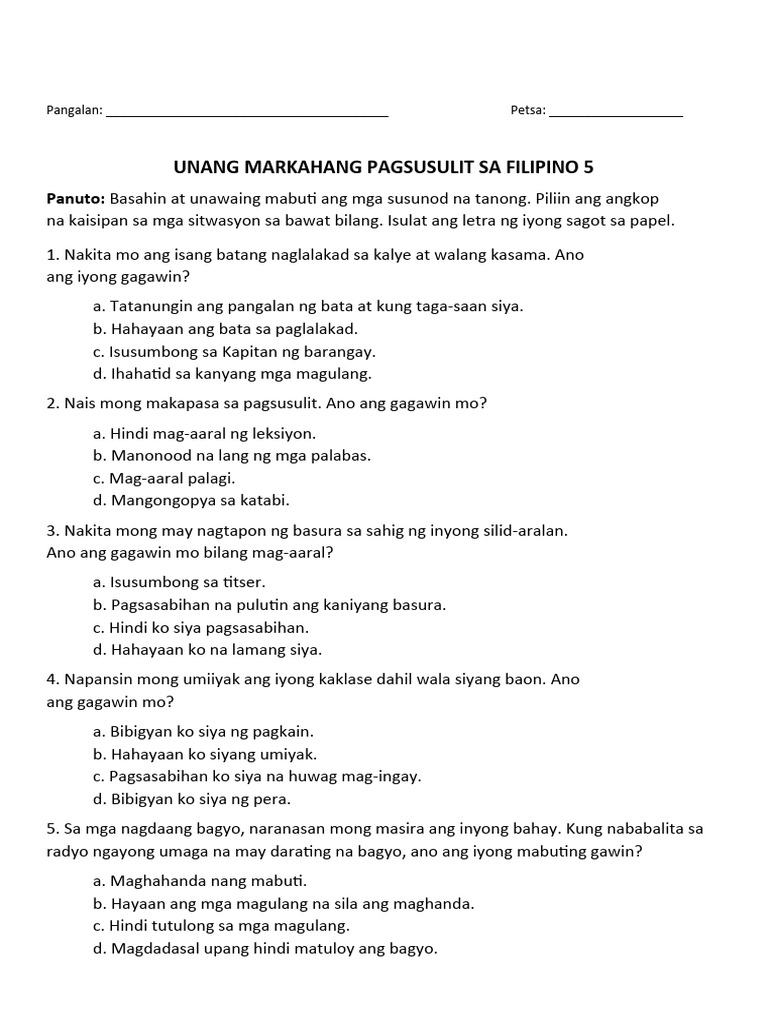 First Periodical Test in Filipino 5 | PDF