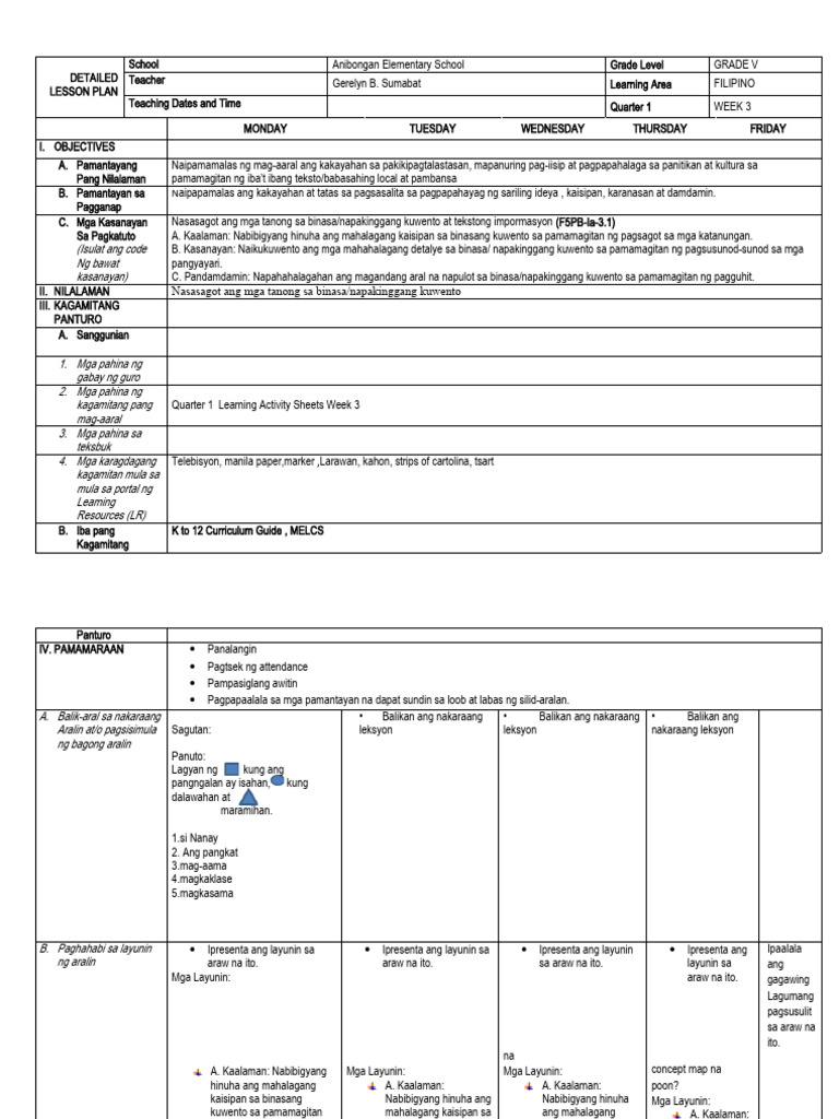 DLL q1 Filipino Week 3 | PDF