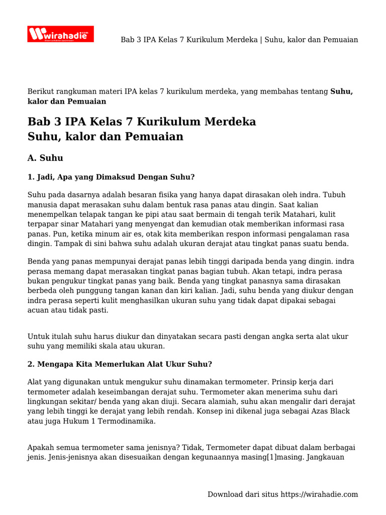 Bab 3 IPA Kelas 7 Kurikulum Merdeka - Suhu, Kalor Dan Pemuaian | PDF