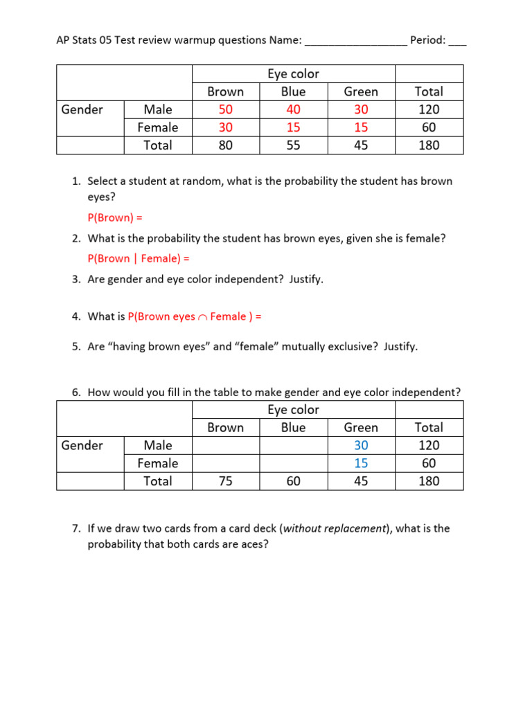 05 Test Review Warmup Questions | PDF | Probability | Applied Mathematics