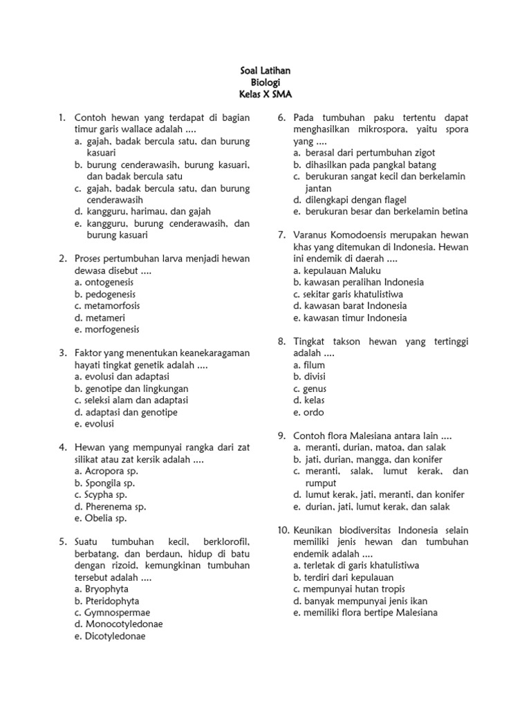 Soal Latihan Kelas 10 Sma Biologi - Siswa | PDF