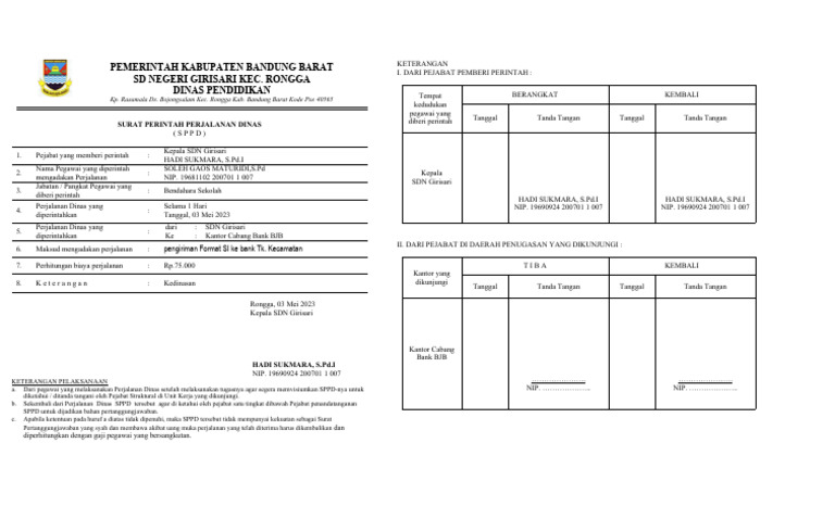 SPPD Pengiriman Format SI Ke Bank Tk. Kecamatan | PDF