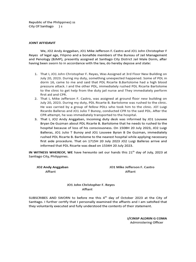 Joint Affidavit on PDL Medical Emergency | PDF | Politics | Social Science