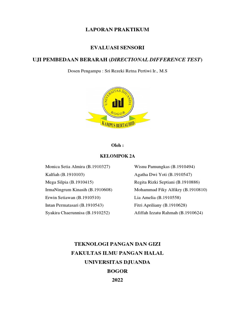 LAPORAN PRAKTIKUM SENSORI "Uji Pembedaan Berarah" | PDF