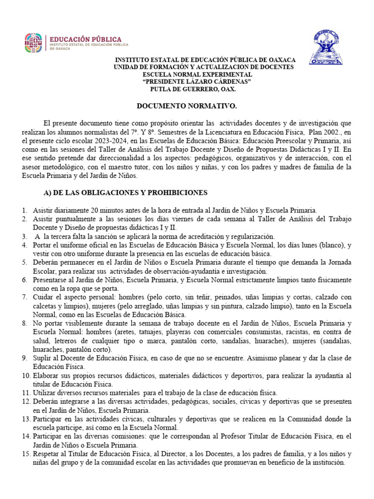 DOCUMENTO NORMATIVO 7o. SEM LEF 2023-2024 | PDF | Educación de la ...