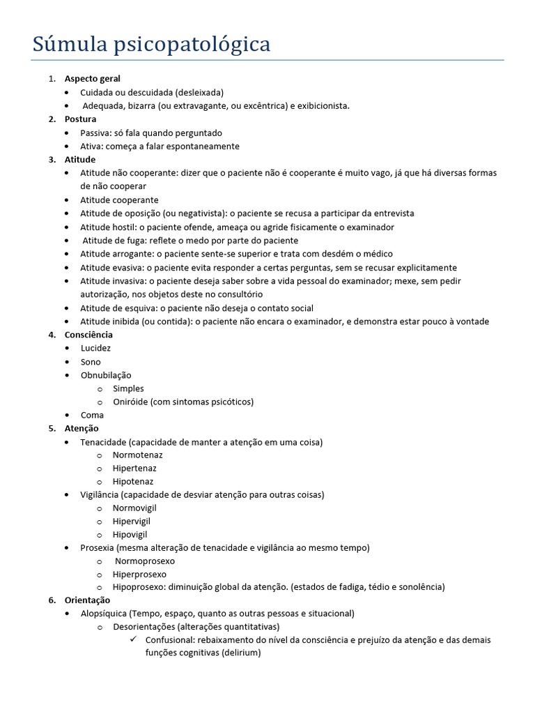 Súmula Psicopatológica | PDF