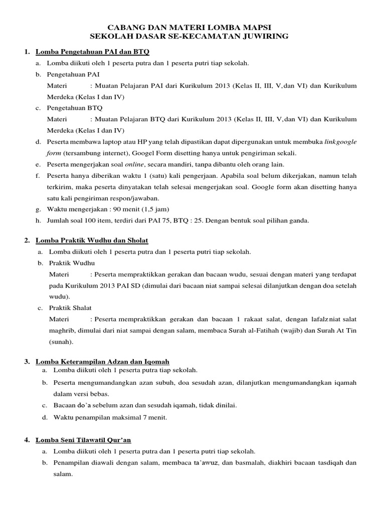 Materi Lomba Mapsi 2023 Juwiring-1 | PDF