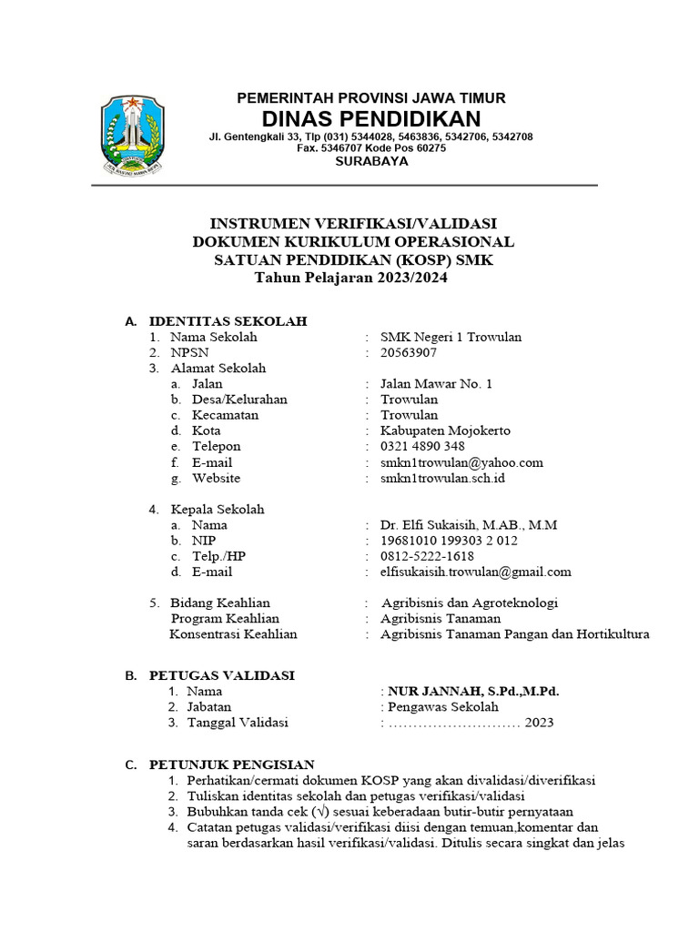 Instrumen Validasi KOSP ATPH | PDF