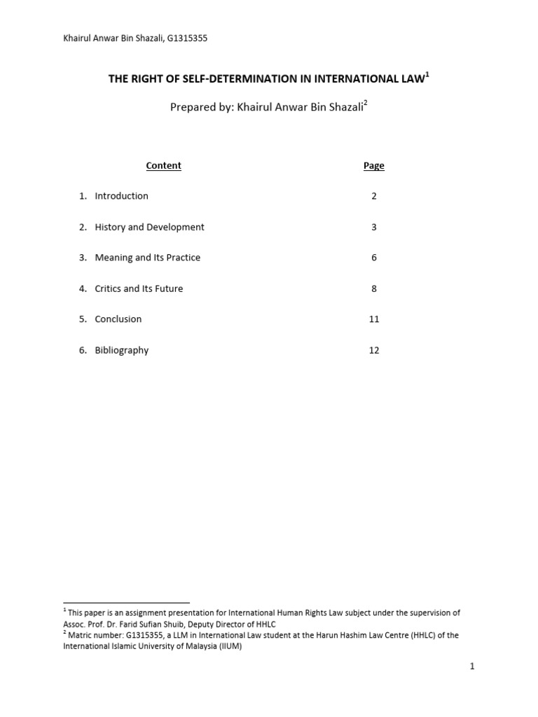 The Right To Self Determination | PDF | Self Determination | Human Rights