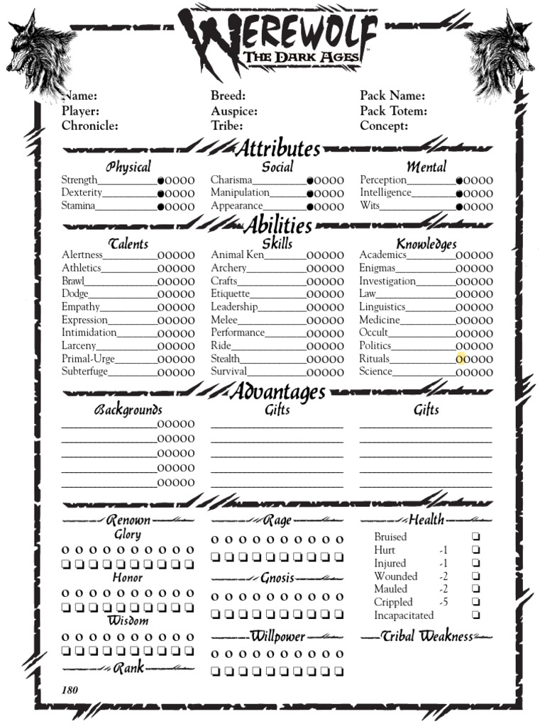 Werewolf Character Sheet | PDF