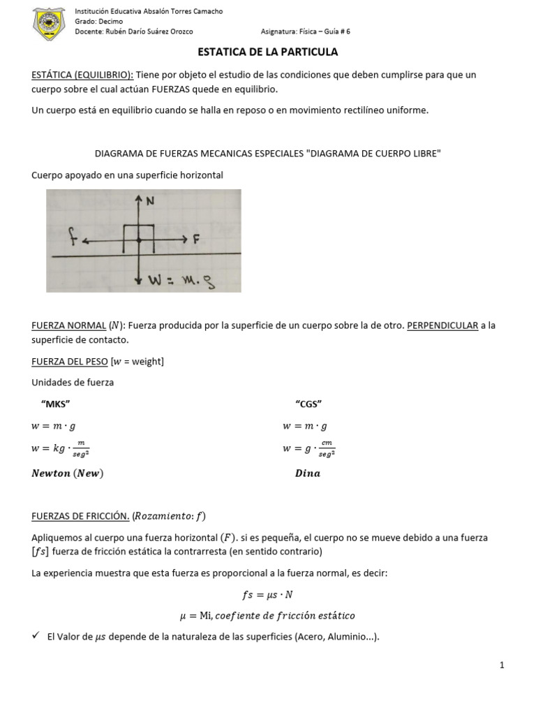 Guía #6 física - Estatica de la particula | PDF