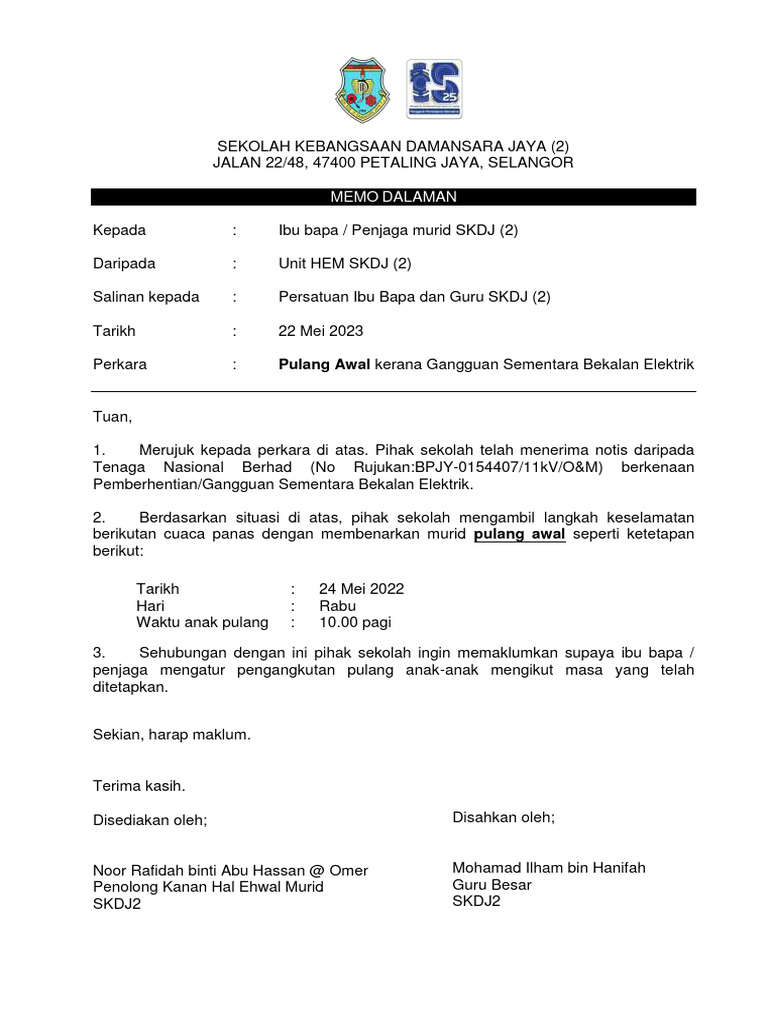 Memo Pulang Awal | PDF