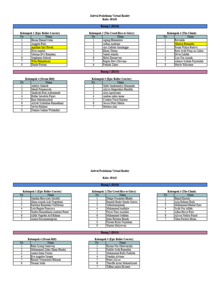 Pembagian Kelompok Virtual Reality ATA 2022-2023 | PDF | Agama & Spiritualitas