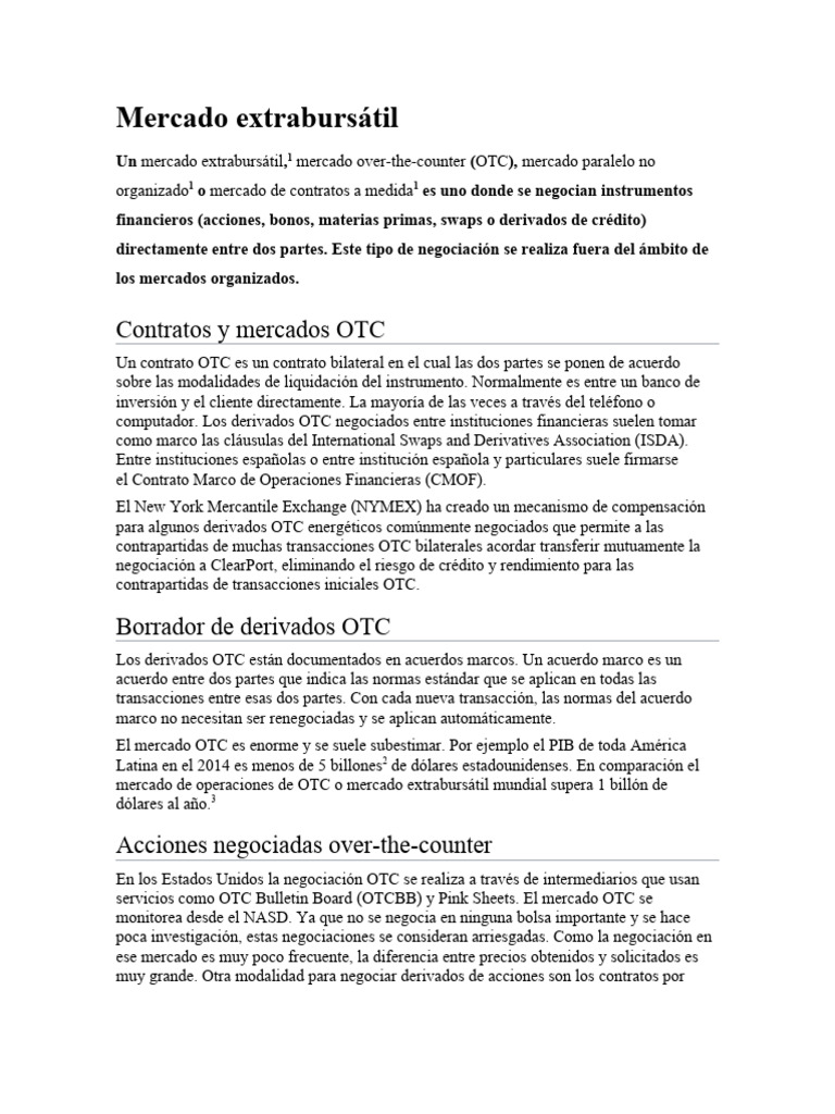 Mercado OTC | PDF | Over The Counter (Finanzas) | Microeconomía