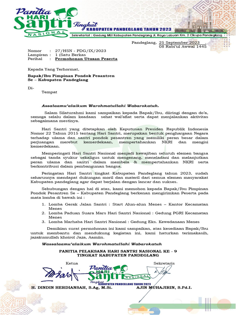 Surat Utusan Perlombaan & Juknis | PDF