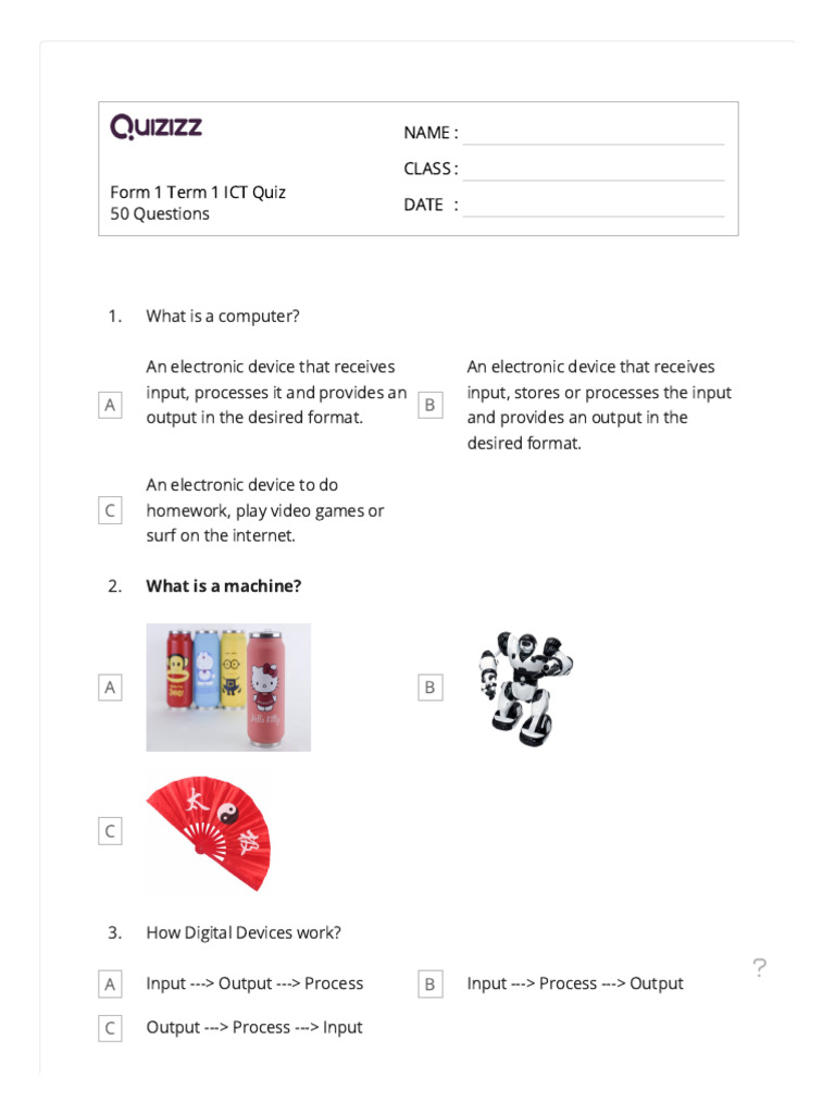 Form 1 Term 1 Ict Quiz Pdf Computer Data Storage Input Output