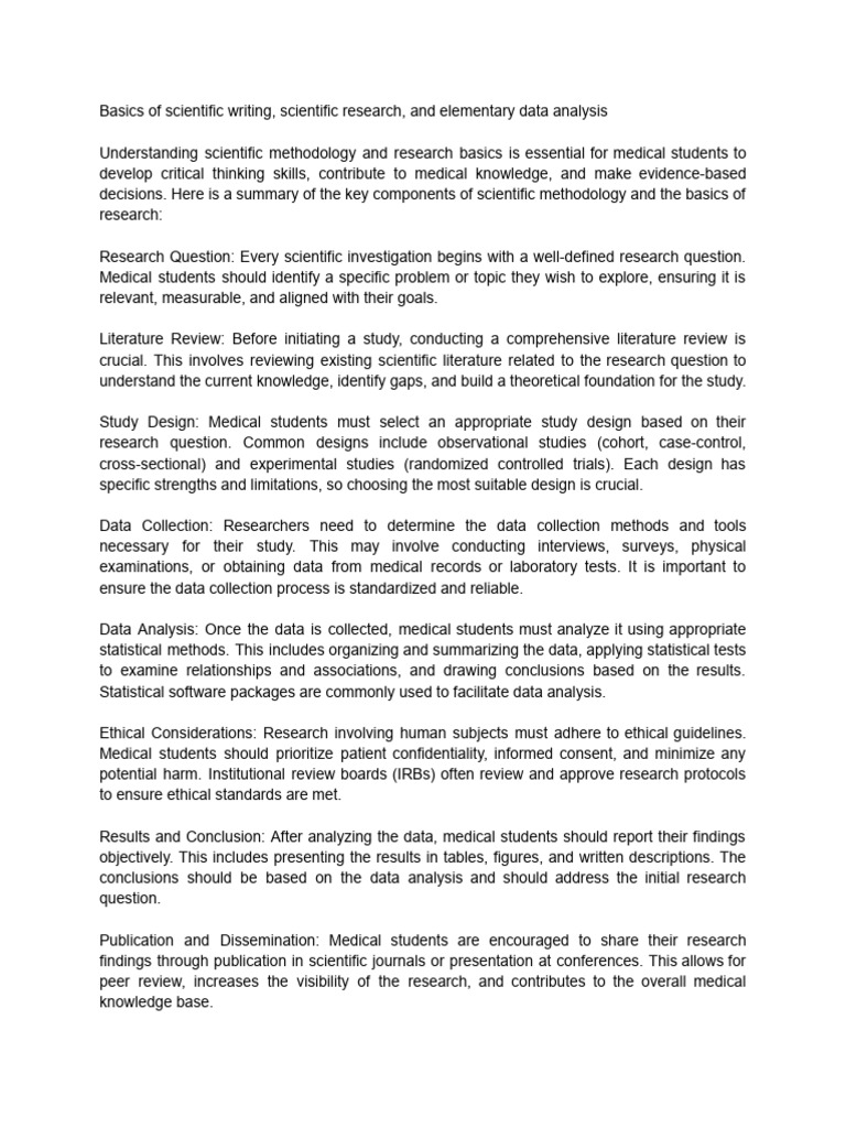 Basics of Scientific Writing, Scientific Research, and Elementary Data ...