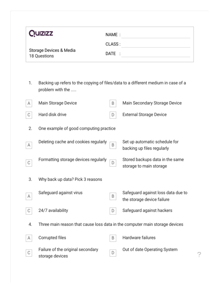 Storage Devices & Media Quiz | PDF | Computer Data Storage | Backup