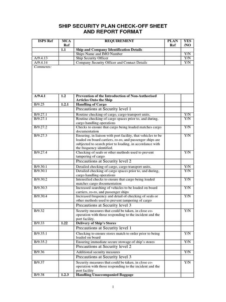 ISPS Checklist | PDF | Water Transport | Shipping