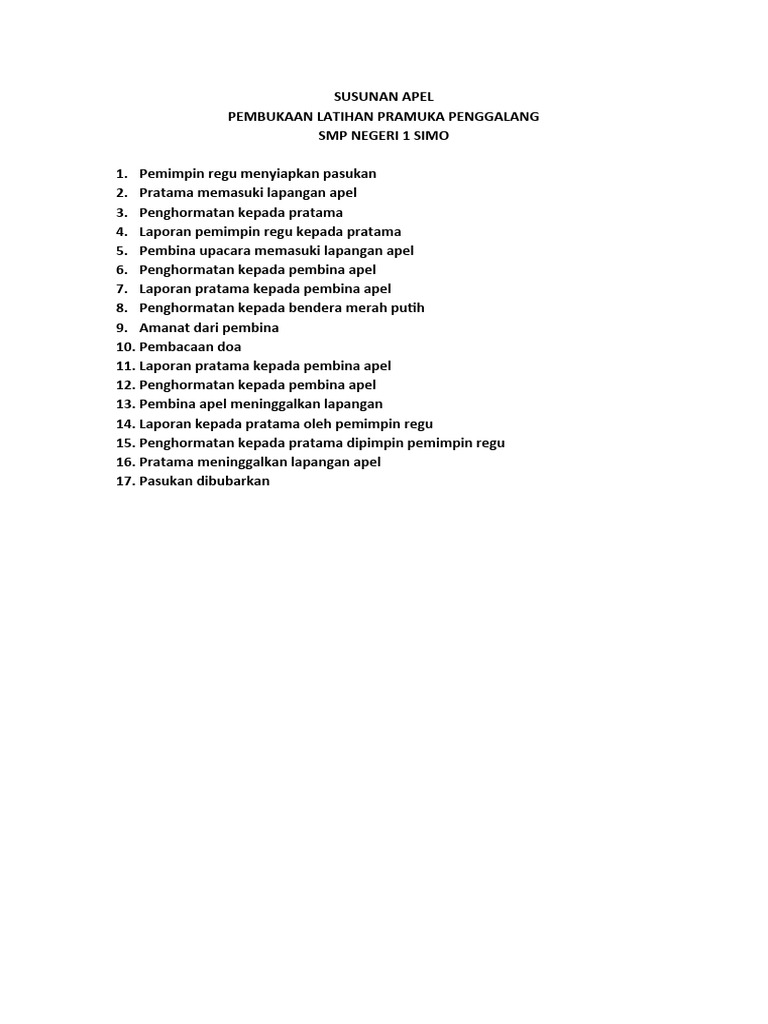 Susunan Apel - Upacara Pembukaan | PDF