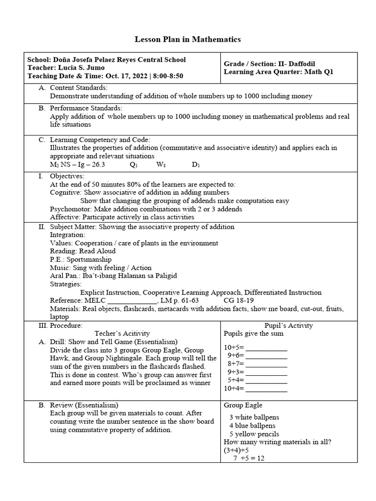 Lesson Plan in Mathematics | PDF