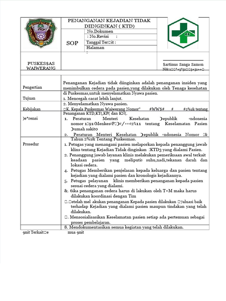 Dokumen - Tips - Sop Penanganan Kejadian Tidak Diinginkan KTD | PDF